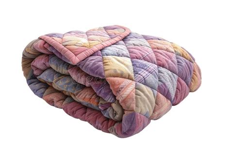 Stack Of Vibrant Color Patchwork Quilts Isolated On White Background
