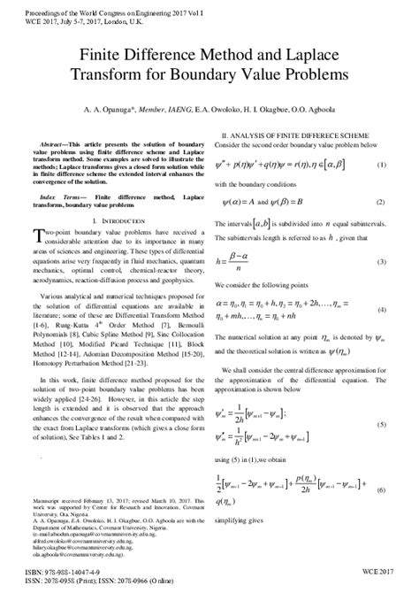 pdf finite difference method and laplace transform for boundary value