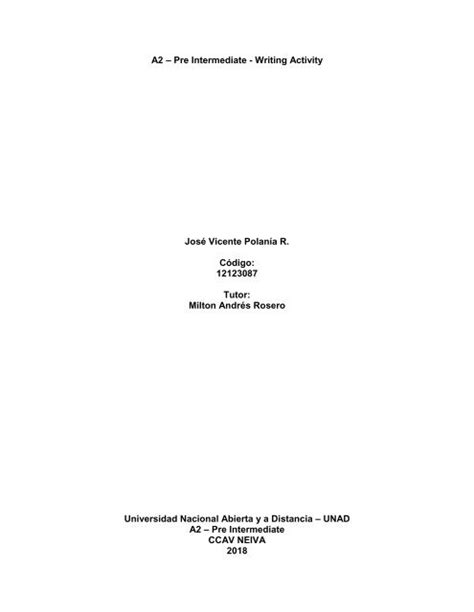 A2 Pre Intermediate Writing Activity