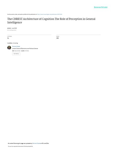 The Chrest Architecture Of Cognition The Role Of P Pdf Learning Mental Processes