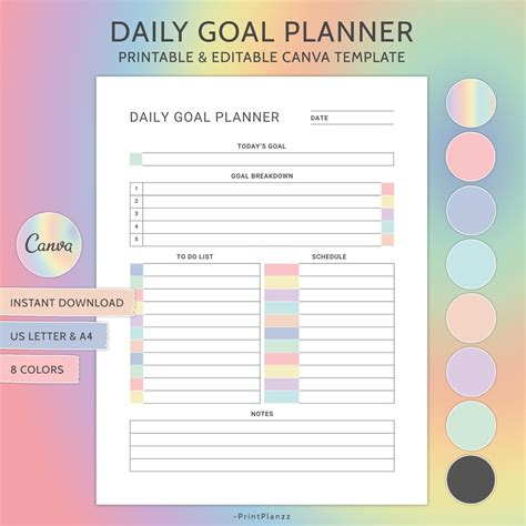 Daily Goal Planner Printable Daily To Do List Printable Daily Planner