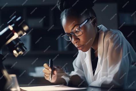Premium Ai Image African American Scientist Writing In Notebook While