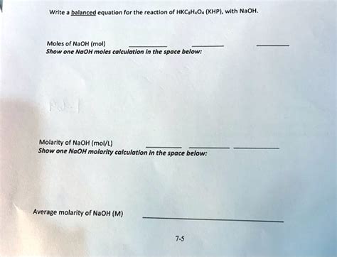 Write Balanced Equation For The Reaction Of Hkcahaoa Khp With Naoh