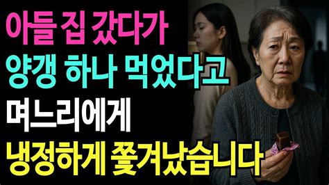 며느리에게 양갱 먹었다고 쫓겨난 시어머니 결국 재산 전부 정리했다 노후사연 오디오북 오디오드라마 삶의지혜 Youtube