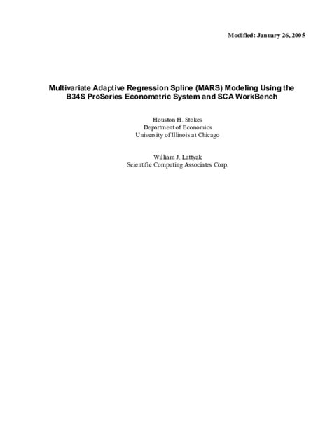 Pdf Multivariate Adaptive Regression Spline Mars Modeling Using The