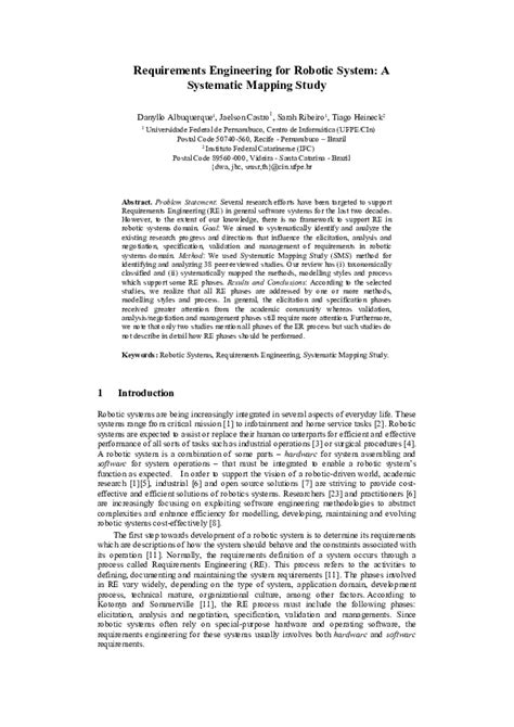 Pdf Requirements Engineering For Robotics System A Systematic