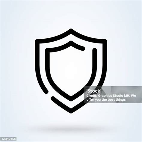 안전하고 최고의 쉴드 보호 아이콘 또는 로고 라인 아트 스타일 개요 보호 활성화 개념입니다 안전 시스템 벡터 일러스트레이션 날씬한에 대한 스톡 벡터 아트 및 기타 이미지