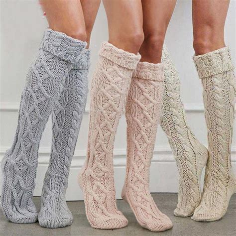 Womens Winter Cable Knit Over Knee Long Boot Thigh High Warm Socks