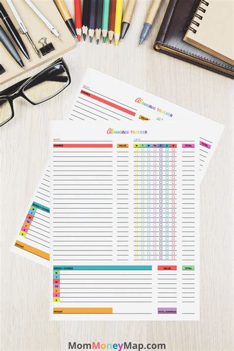Weekly Allowance Tracker Printable Pdf Multi Color Mom Money Map