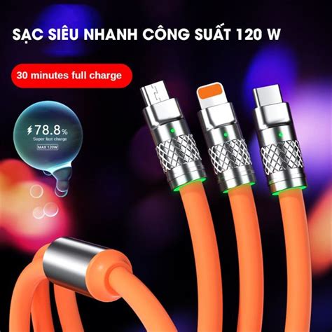 Dây Cáp Sạc Nhanh 3 Đầu 80w Hỗ Trợ Sạc Nhanh 3 Trong 1 Siêu Bền