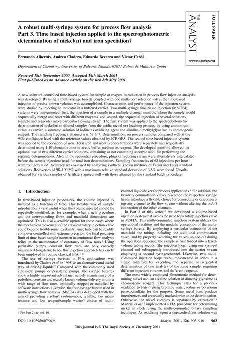 Pdf A Robust Multi Syringe System For Process Flow Analysis Part 3 Time Based Injection