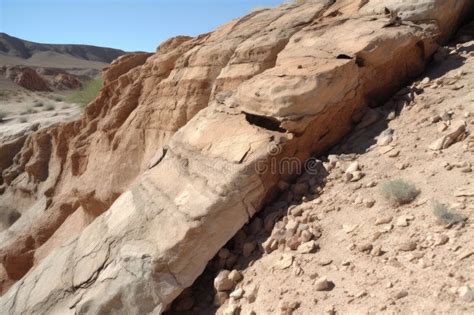 Fracture In Solid Rock With Exposed Fault Line Visible Stock Image