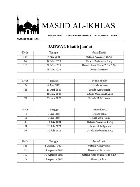 Jadwal Khatib Jumat Pdf
