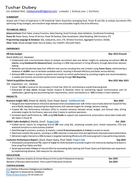 Tushar Dubey 3 Years Data Analyst Immediate Joiner Pdf Pdf