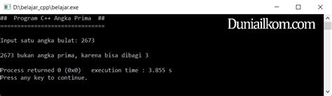 Latihan Kode Program C Cek Bilangan Prima Duniailkom