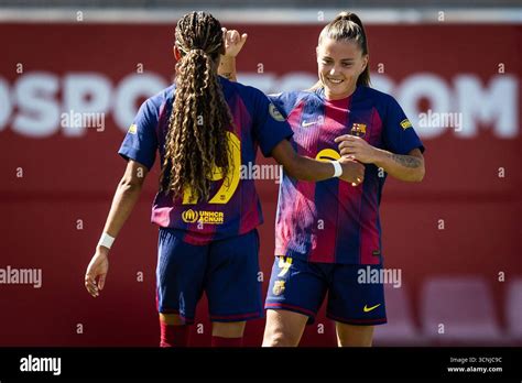 Claudia Pina Of Barcelona Celebrate His Goal With Vicky Lopez Of