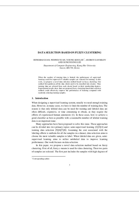 Pdf Data Selection Based On Fuzzy Clustering