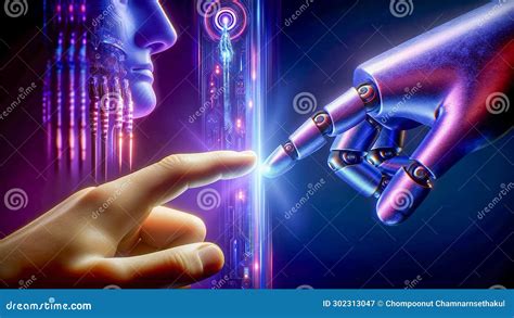 Human Fingers And Robot Fingers Collide Showing Cooperation Ai Generative Image Stock Image