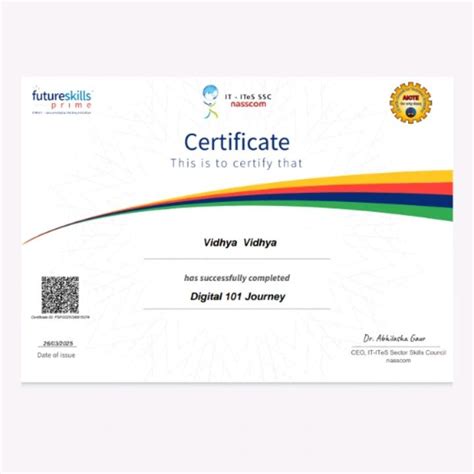 Nasscom Certification Skills Achievements Vidhya A