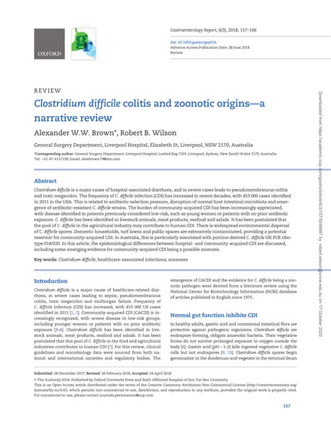 Pdf Clostridium Difficile Colitis And Zoonotic Origins A Narrative Review