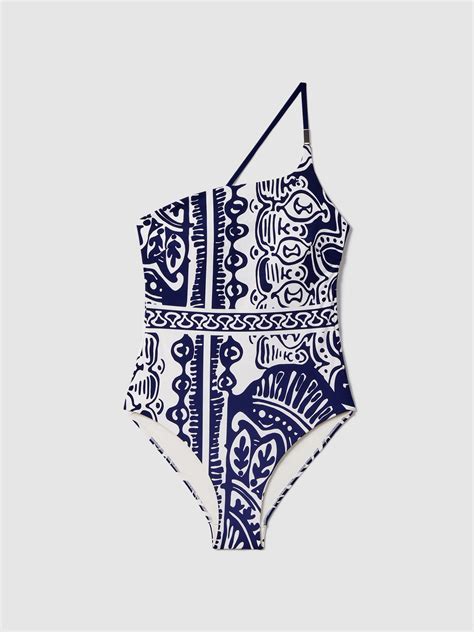 Buy Reiss Navy White Olivia Printed One Shoulder Swimsuit From Next Ireland