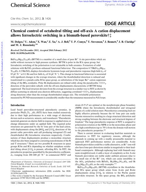 Pdf Chemical Control Of Octahedral Tilting And Off Axis A Cation Displacement Allows