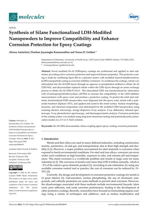 Pdf Synthesis Of Silane Functionalized Ldh Modified Nanopowders To