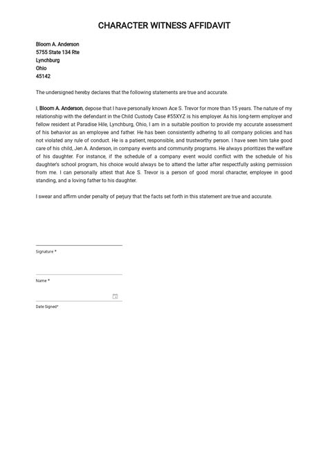 Character Affidavit Template Affidavit Template In Word Character Access High Quality Document
