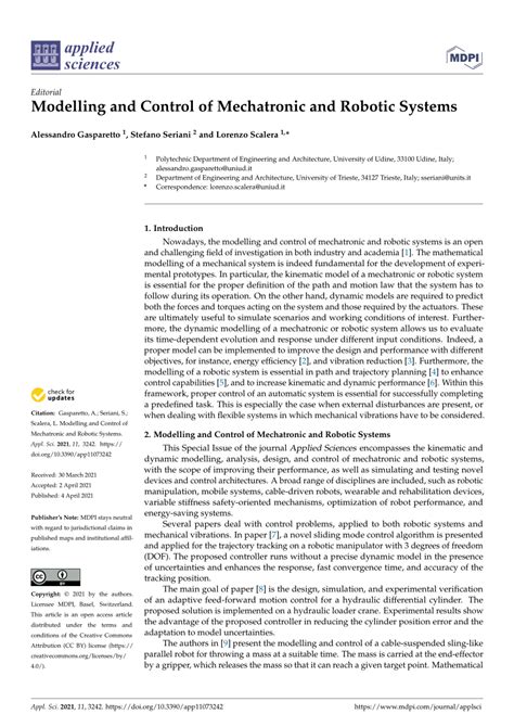 Pdf Modelling And Control Of Mechatronic And Robotic Systems