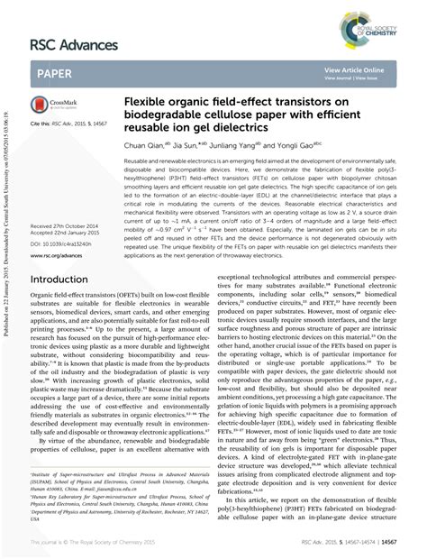 Pdf Flexible Organic Field Effect Transistors On Biodegradable