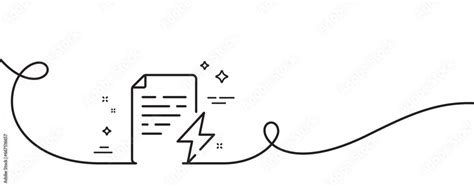 Power Certificate Line Icon Continuous One Line With Curl Electric Energy Document Sign