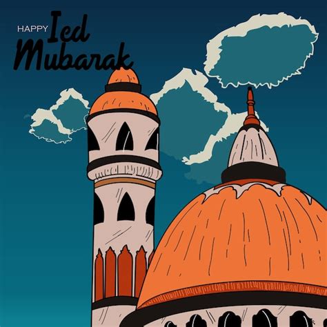 Premium Vector Happy Ied Mubarak With Hand Drawings Illustration
