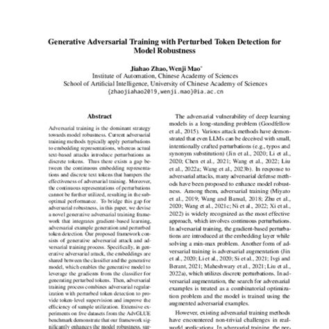Generative Adversarial Training With Perturbed Token Detection For