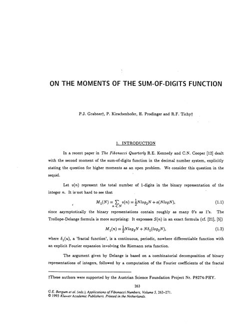 Pdf On The Moments Of The Sum Of Digits Function