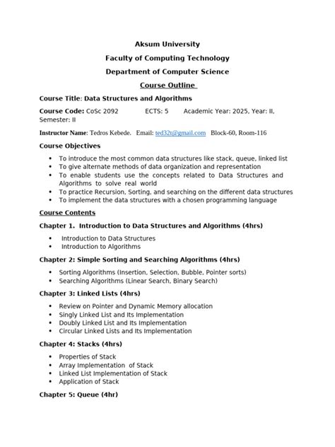 Course Outlinecs Data Structure Pdf Queue Abstract Data Type Computing