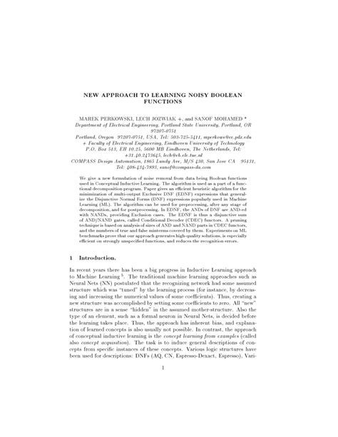 Pdf New Approach To Learning Noisy Boolean Functions