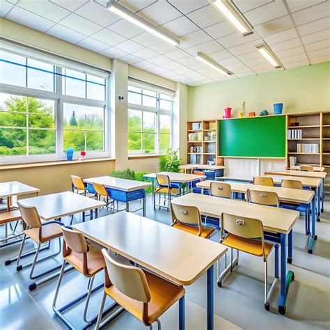 Empty Classroom With Desks And Chairs Premium Ai Generated Image
