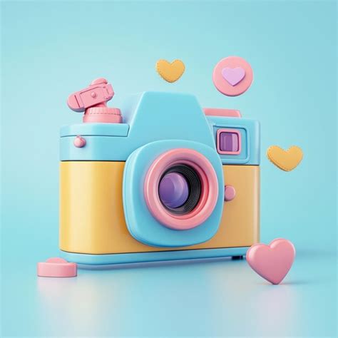 Cute Cartoon Camera With Social Media Icons Premium Ai Generated Image