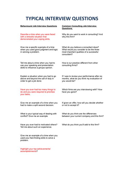 Typical Interview Questions Typical Interview Questions Behavioural