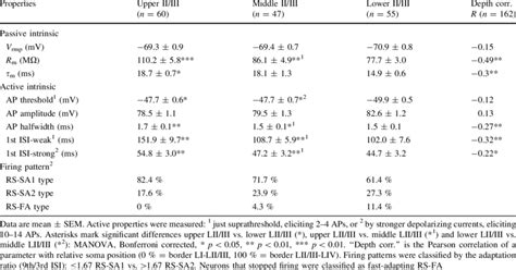 Electrophysiological Properties Of Supragranular Pyramidal Neurons Download Table