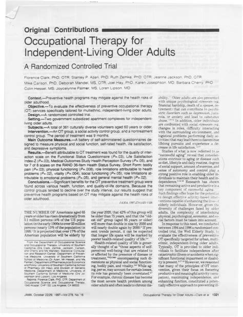 Pdf Occupational Therapy For Independent Living Older Adults A