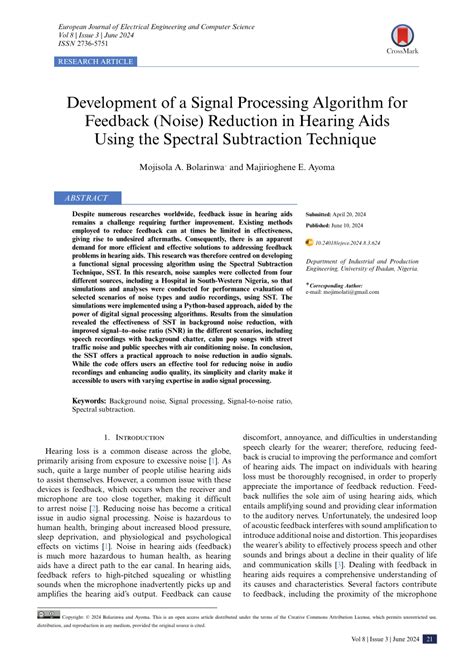 pdf development of a signal processing algorithm for feedback noise
