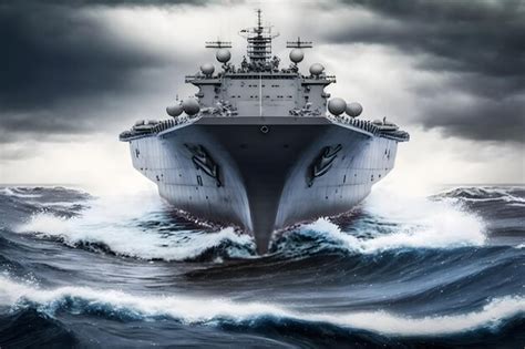 Premium Ai Image Navy Aircraft Carrier In Wavy Sea Water Neural