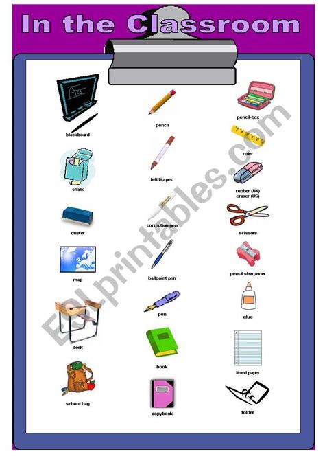Classroom Objects ESL Worksheet By Andspike