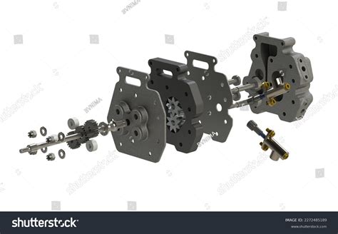 Aeronautical Oil Pump Exploded View Isolated Stock Illustration