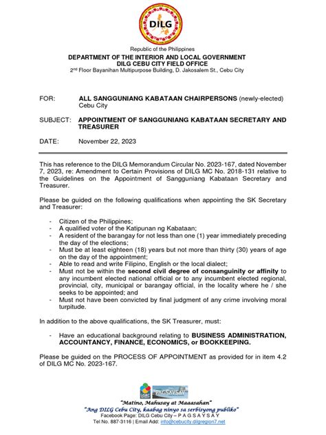 Memo Appointment Of Sk Sec Treas Pdf Philippines Government