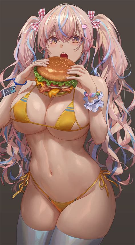 Rule 34 1girls 2022 Bacon Bikini Breasts Burger Cleavage Eating