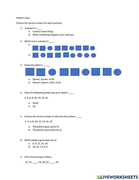 Patterns Quiz Worksheet Live Worksheets