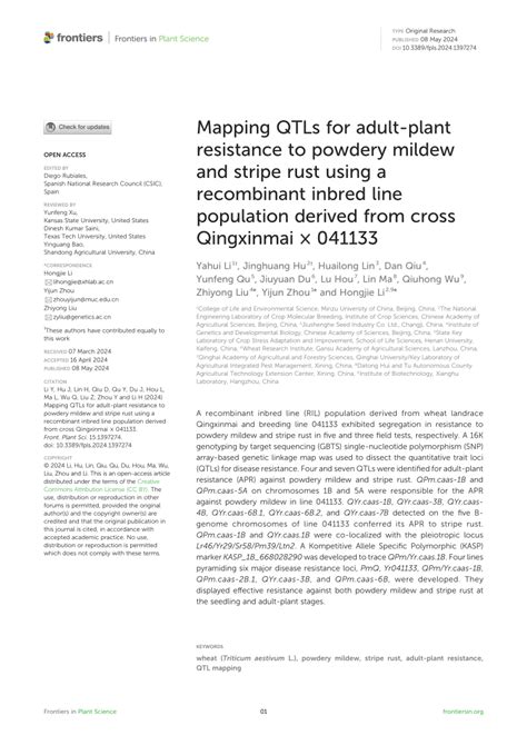 Pdf Mapping Qtls For Adult Plant Resistance To Powdery Mildew And
