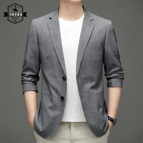 남성 슬림 정장 재킷 핏 패션 블레이저 탑 그레이 싱글 브레스트 캐주얼 정장 우아한 비즈니스 아웃웨어 여름 봄 코트 2022